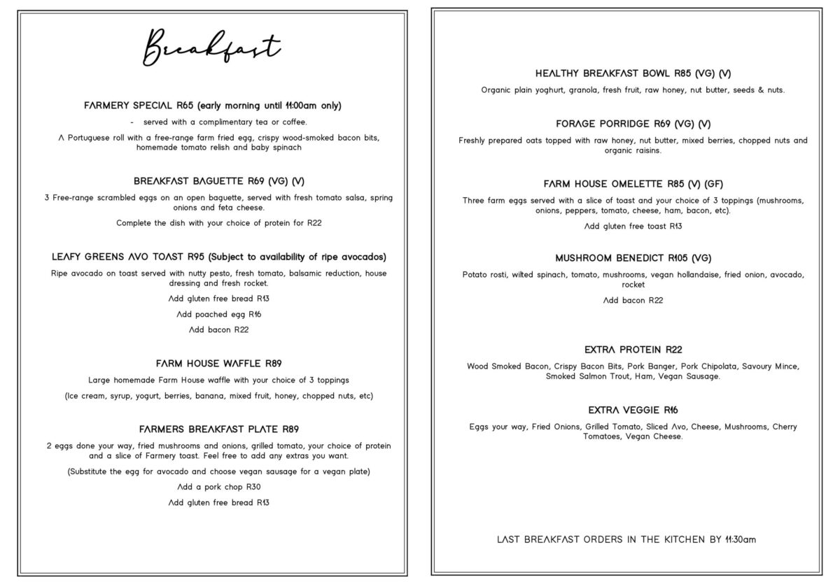 BREAKFAST MENU – The Farm House